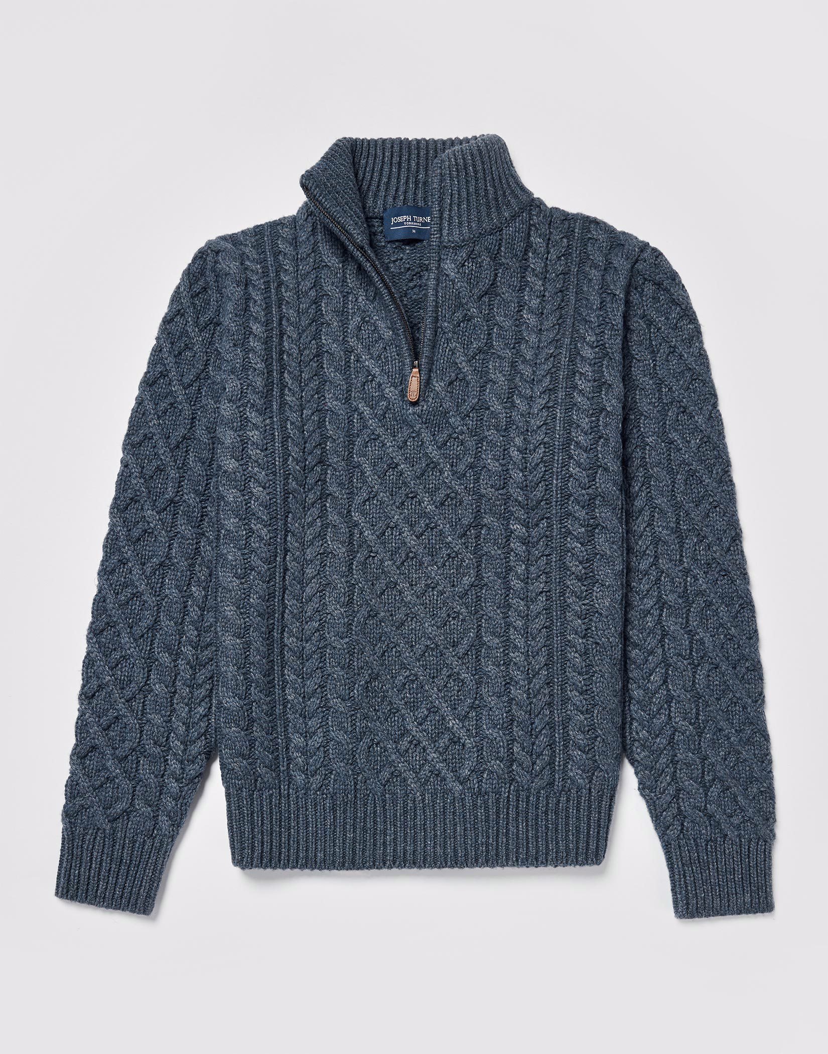 Aran Half Zip Jumper - Denim
