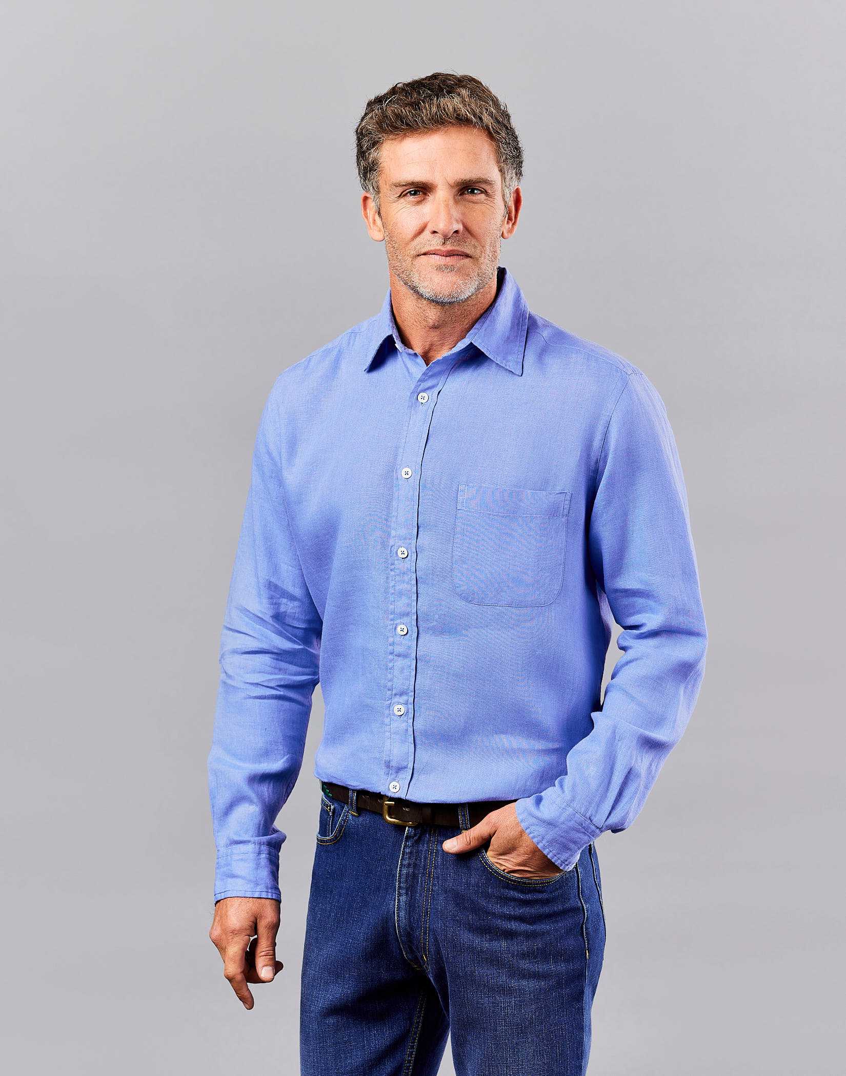 Linen Shirt Long Sleeve Pacific Blue Linen Shirt Long Sleeve Pacific Blue
